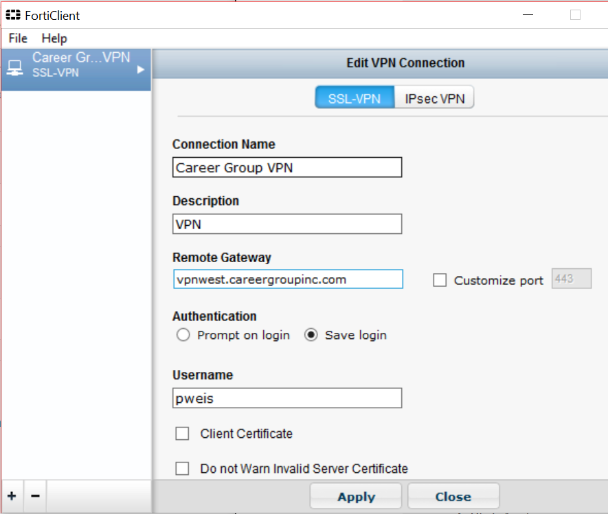 Forticlient – PC Installation Instructions – Career Group Companies