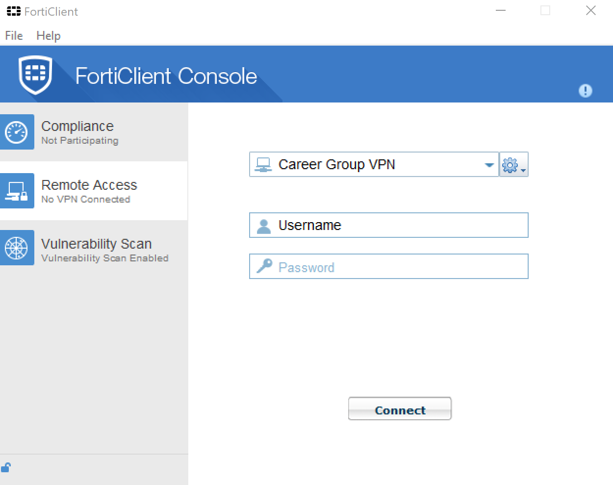 Forticlient – PC Connection Instructions – Career Group Companies